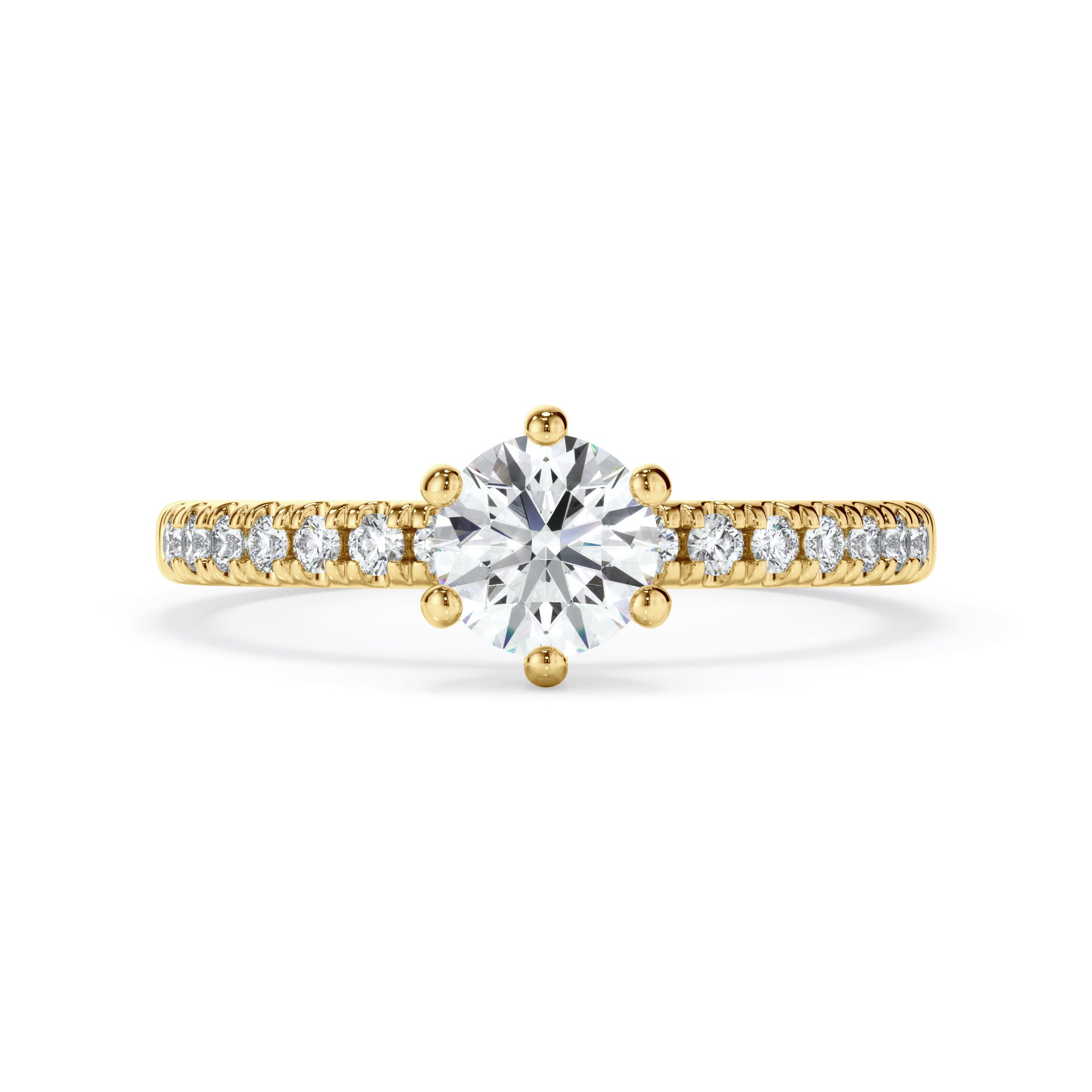 18ct Yellow Gold Round Brilliant Cut with Diamond Set Shoulder Ring