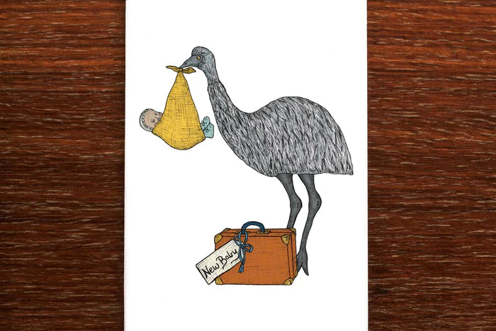 The Nonsense Maker Emu with a baby - Greeting Card