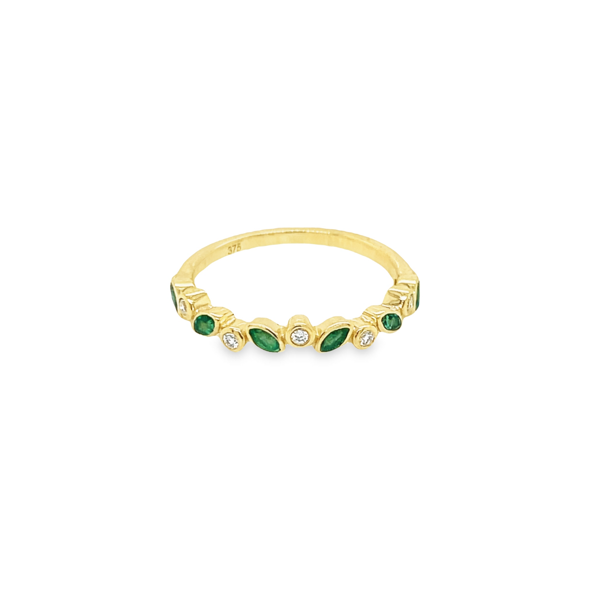 9ct Yellow Gold Emerald and Diamond Fancy Cut Ring