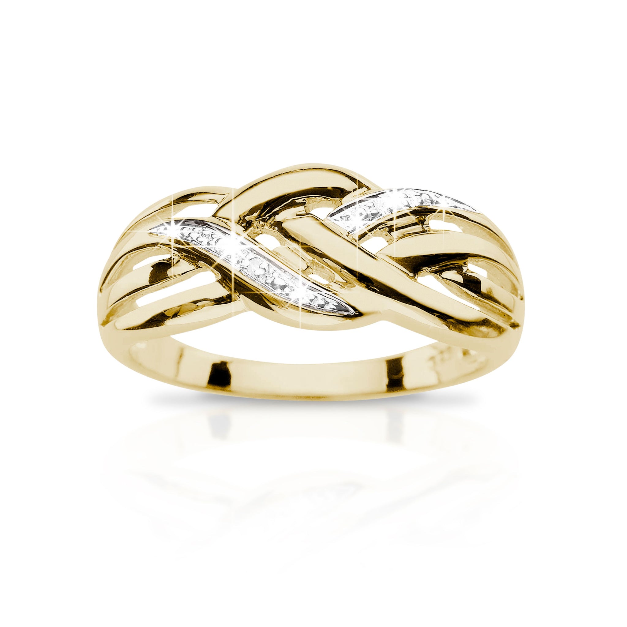 9ct Yellow Gold Diamond Set Polished Plait Ring
